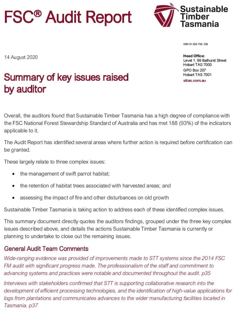 STT Releases 2019 FSC Audit Fail - Tasmanian Times