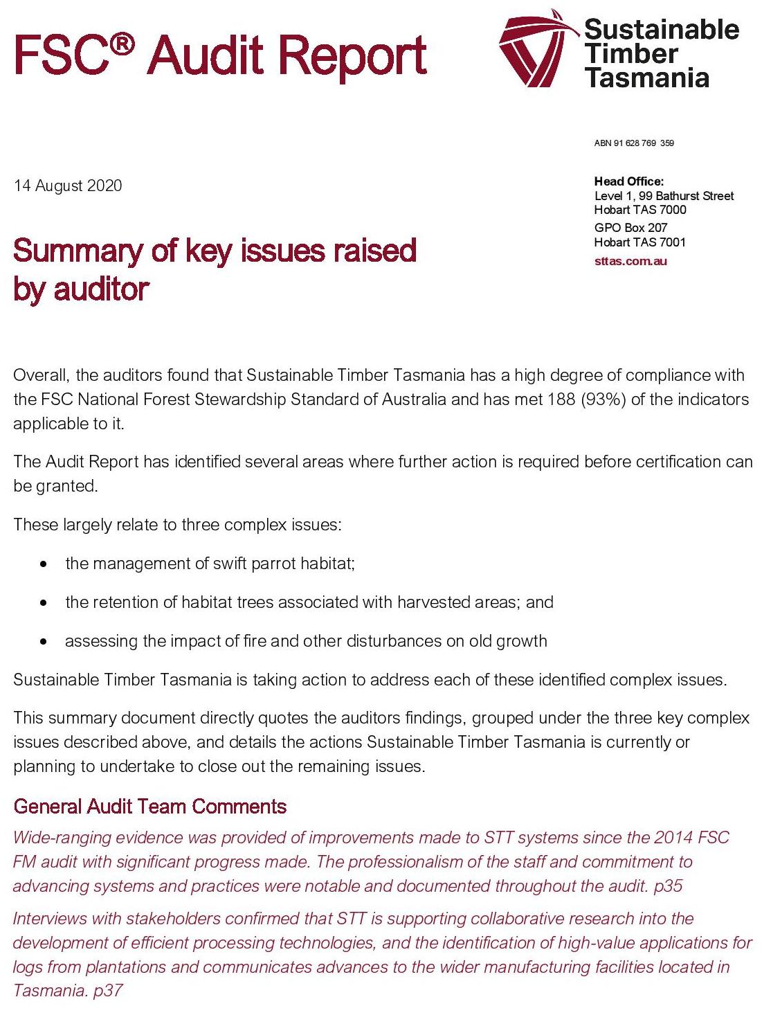 STT Releases 2019 FSC Audit Fail - Tasmanian Times