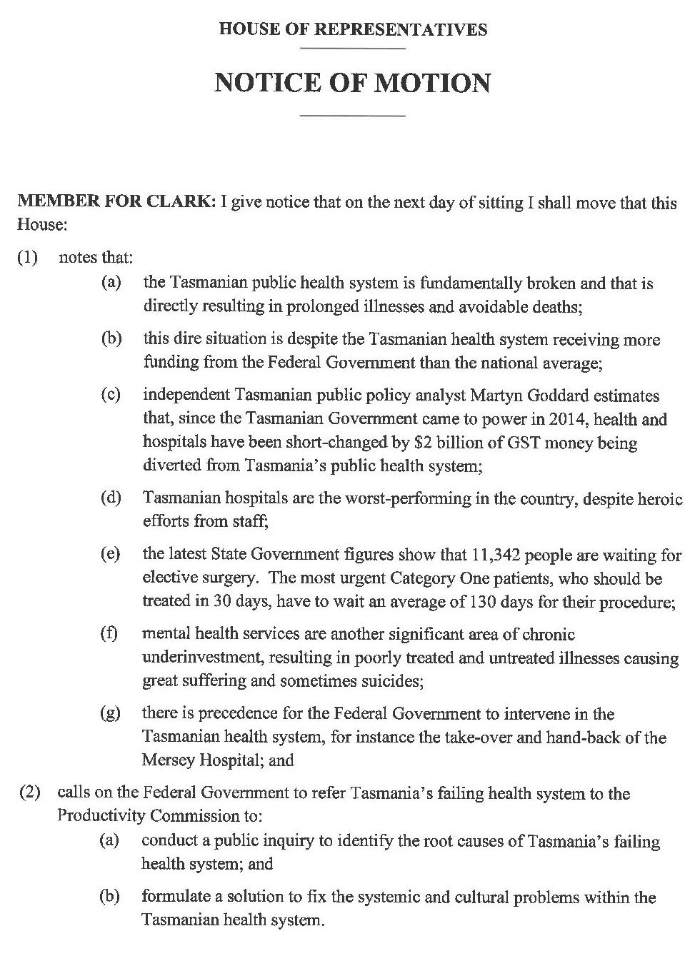 Fed Govt Should Fix Tas Health System - Tasmanian Times