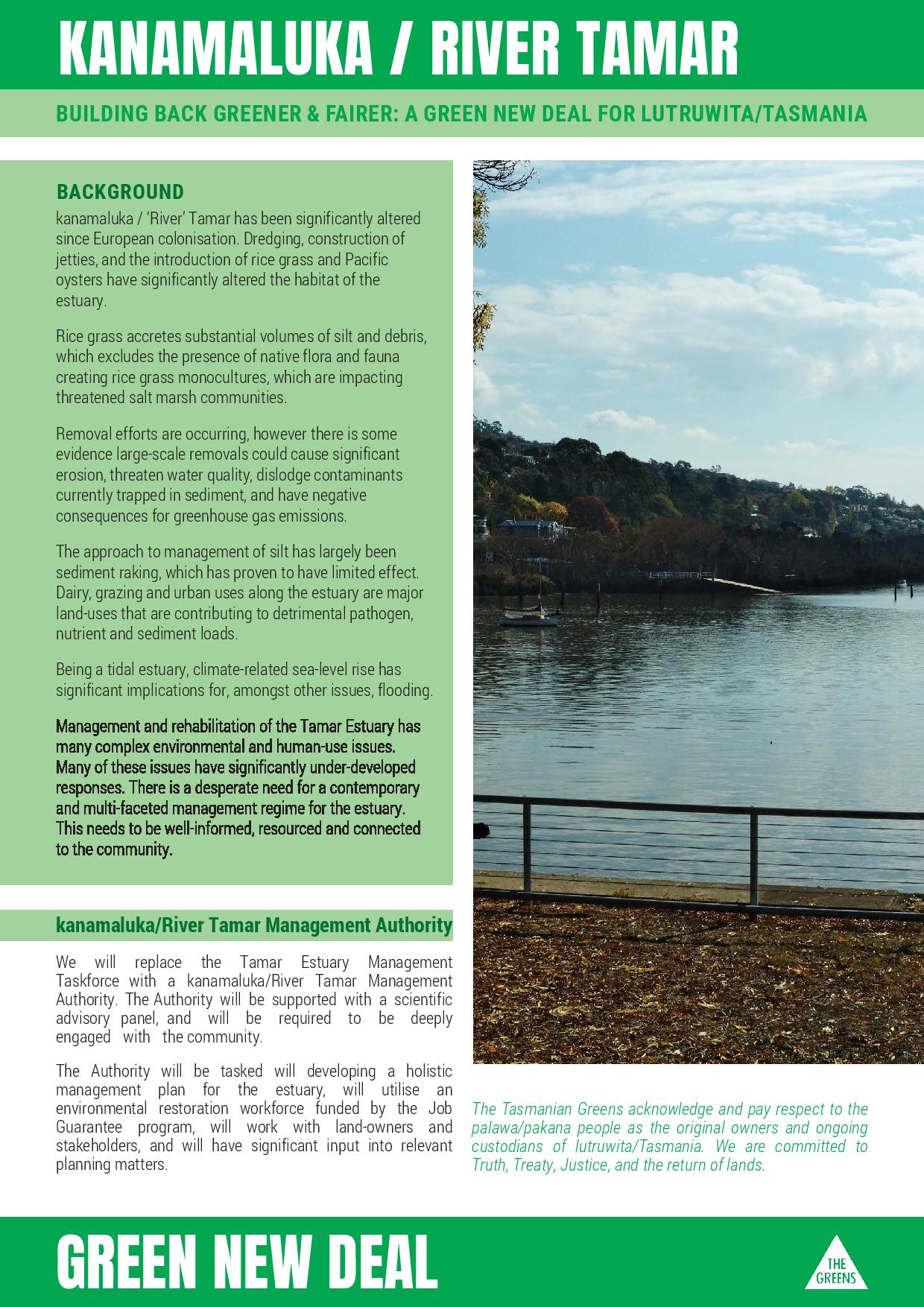 Kanamaluka / Tamar River Policies - Tasmanian Times
