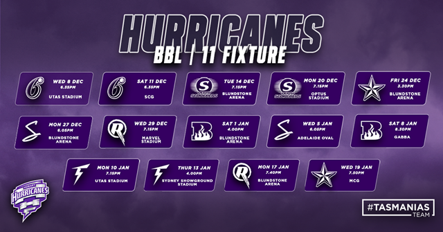 BBL Fixture Released, Hurricanes To Have 7 Home Games - Tasmanian Times